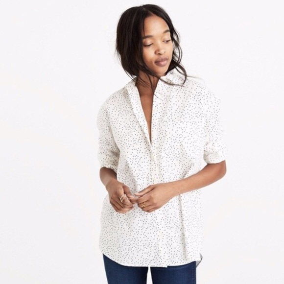 Madewell | Tops | Madewell White Polka Dot Button Up Down Shirt | Poshmark